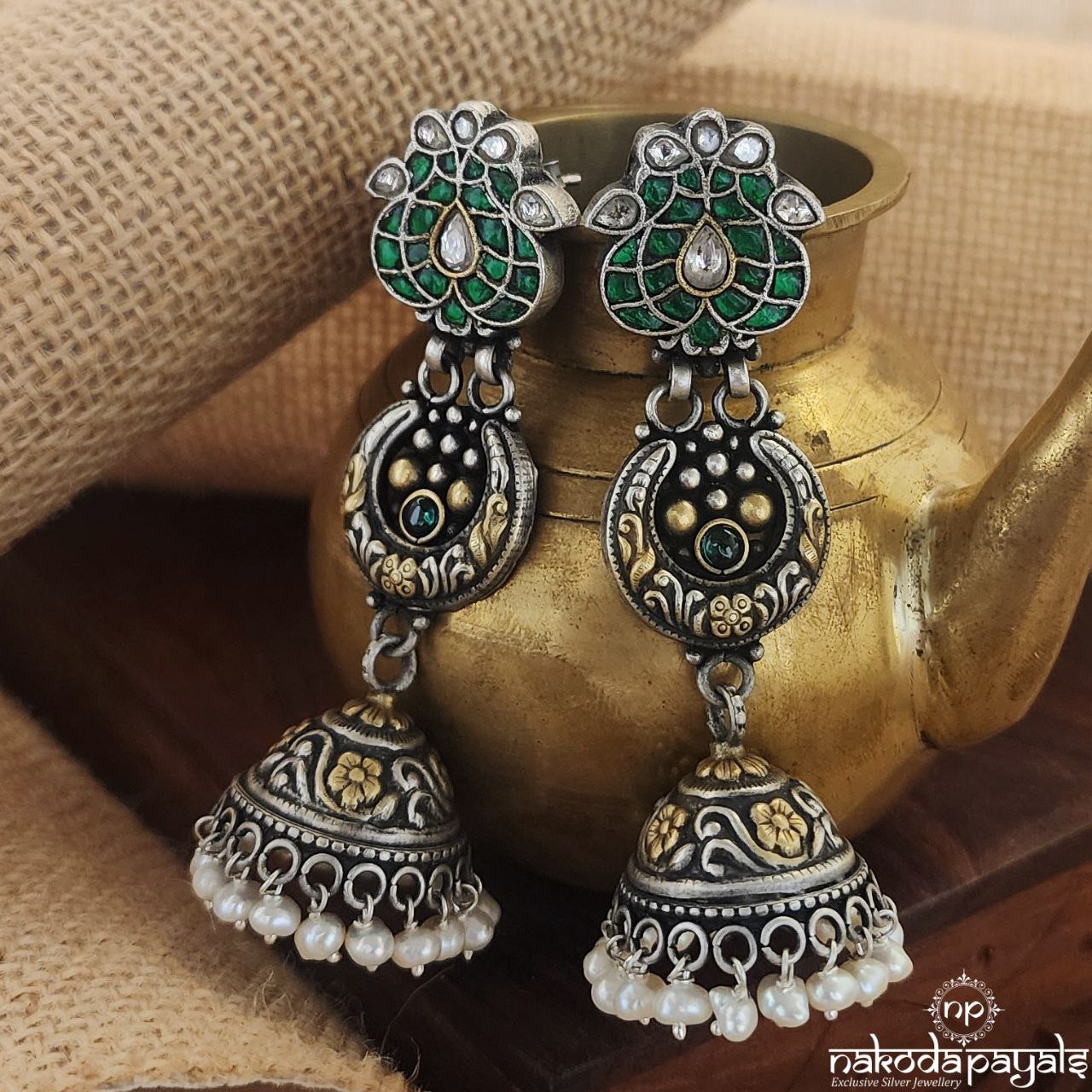 Twin Peacock Dual Tone Jhumka (J8115) – Nakoda Payals