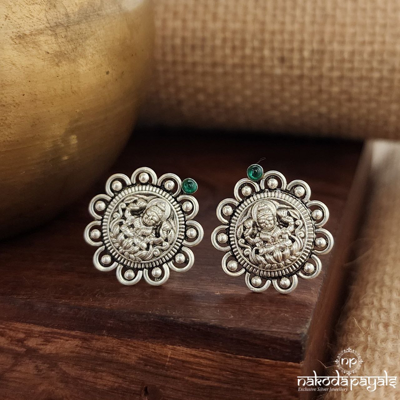 Green Dot Lakshmi Coin Studs (S3427) – Nakoda Payals