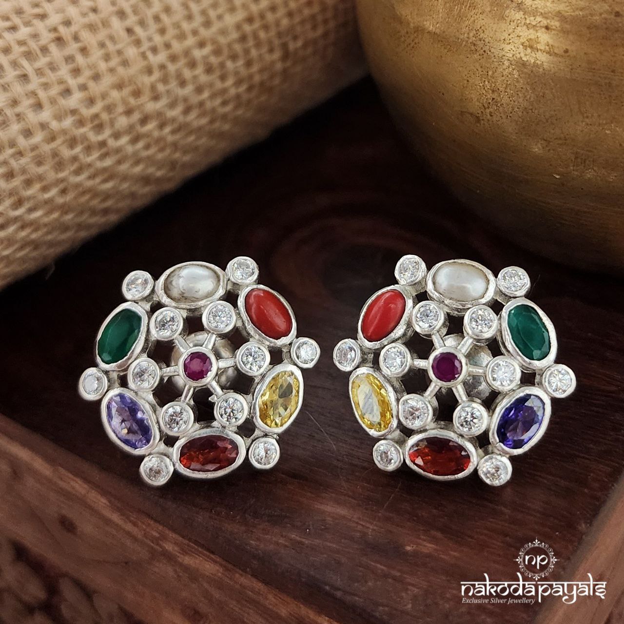 Glorious Navaratna Studs (S3476) – Nakoda Payals