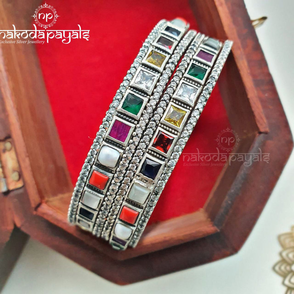 Cubical Navarathna Bangle Set – Nakoda Payals