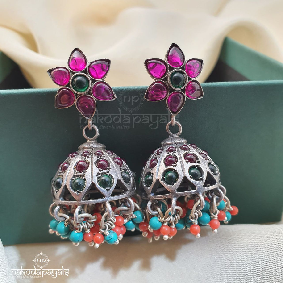 Popping Flower Beads Jhumka – Nakoda Payals